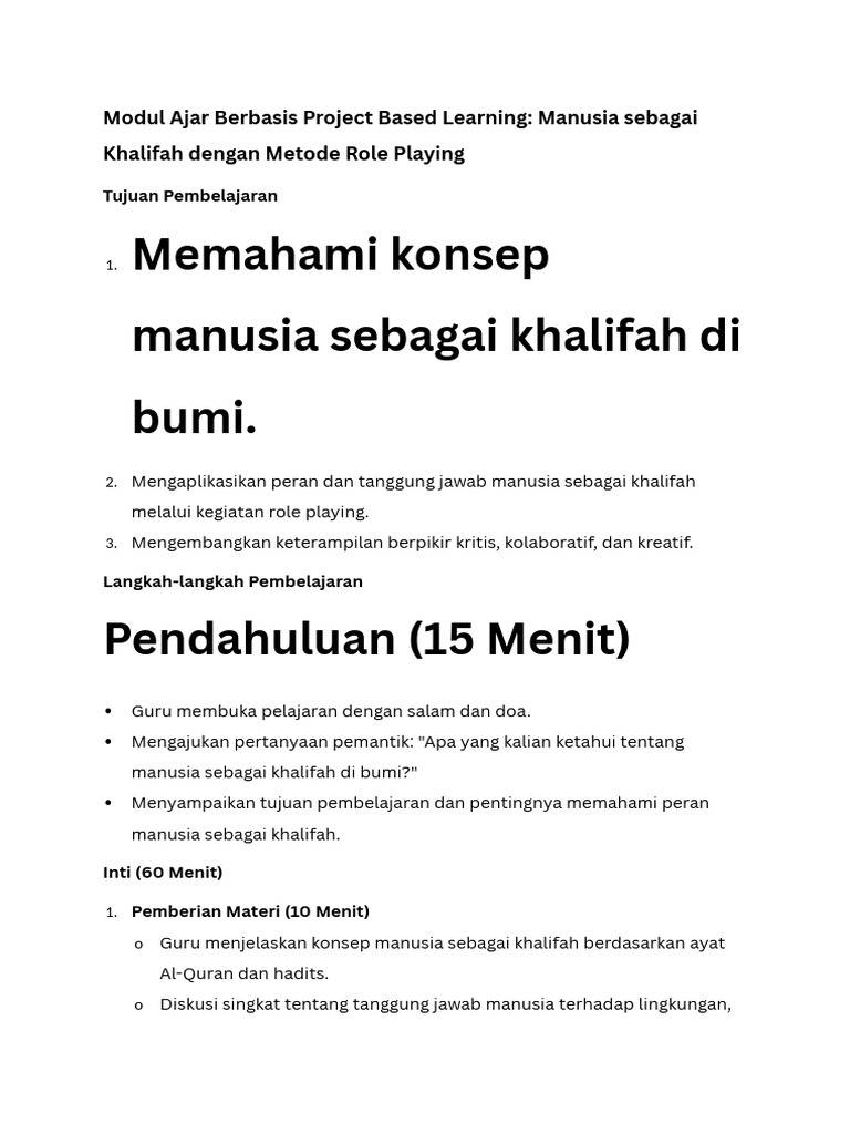 Modul Ajar Berbasis Project Based Learning Manusia Sebagai Khalifah Dengan - 20240812 - 195101 ...