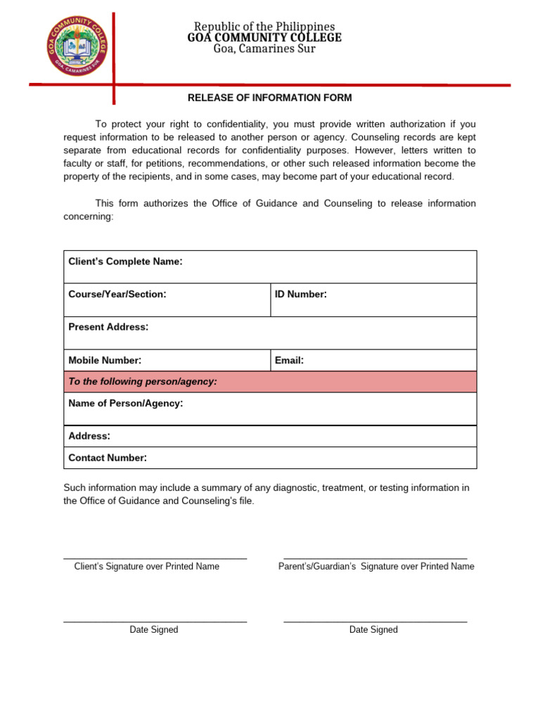 Release of Information Form | PDF