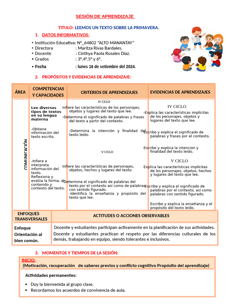 Dia 1 - Leemos Un Texto Sobre La Primavera | PDF