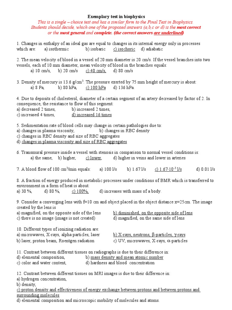 Biophysics Exam Example | PDF | Magnetic Resonance Imaging | Radiation