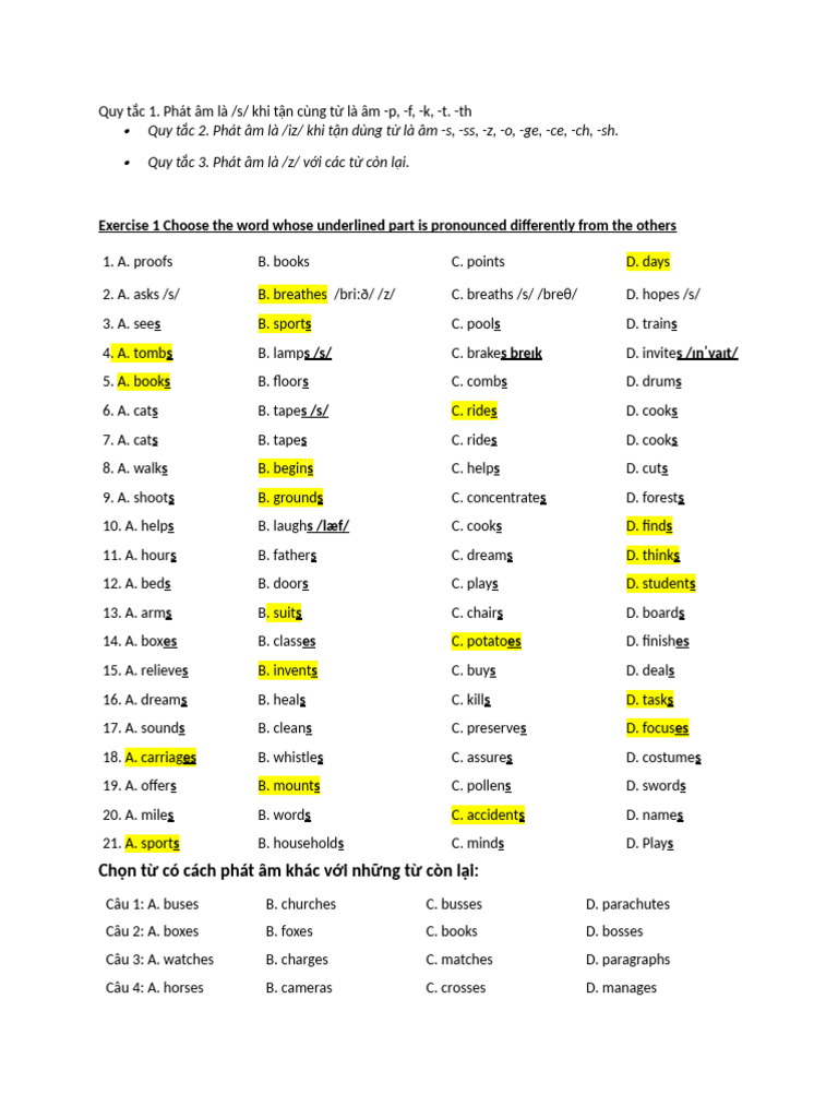 PRONUNCIATION Final Sounds S, Z, Iz | PDF