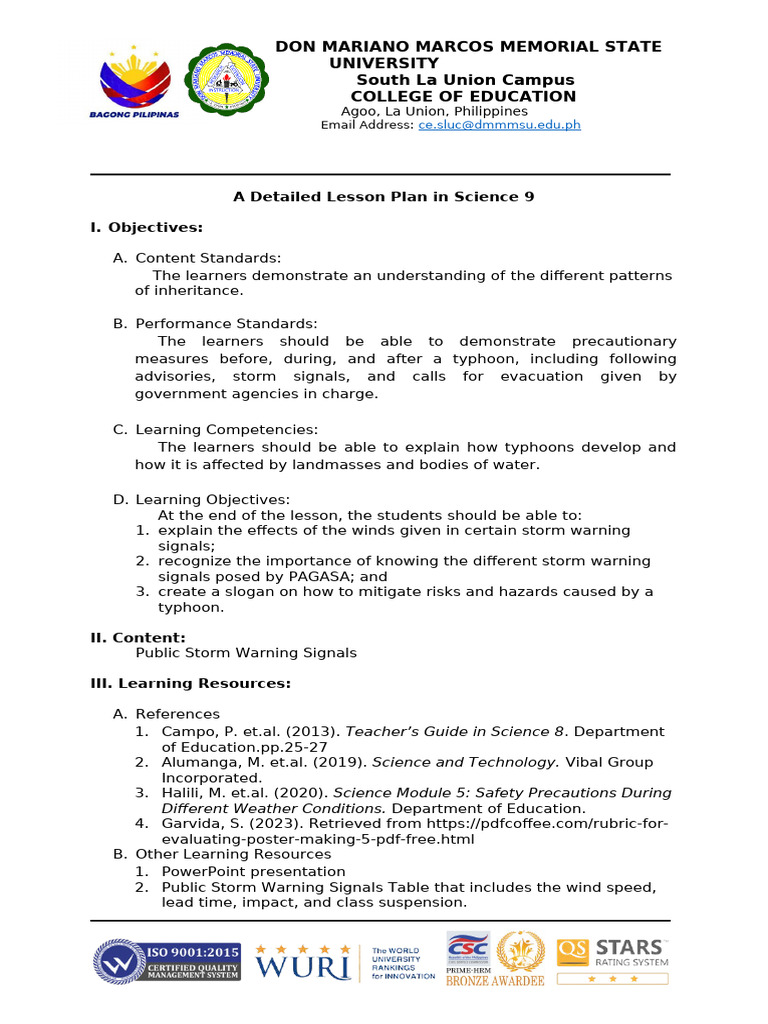 Sample Detailed Lesson Plan 2023 2024 | PDF | Natural Events | Typhoon