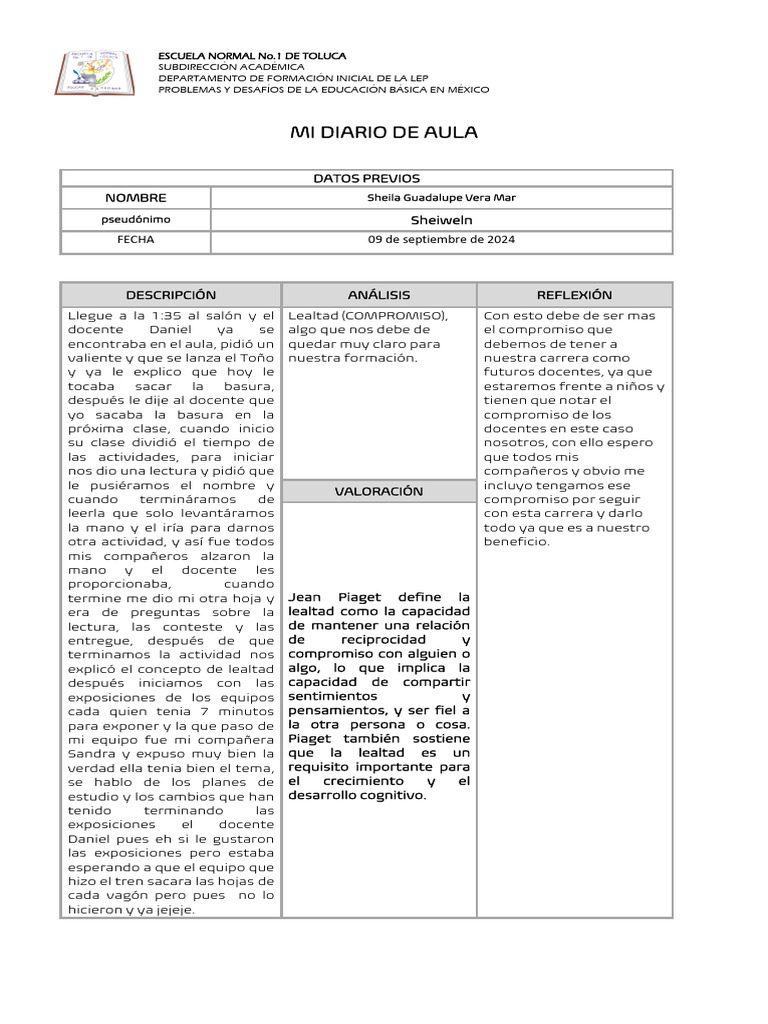 Formato de Diario 09 - 09 - 2024 | PDF