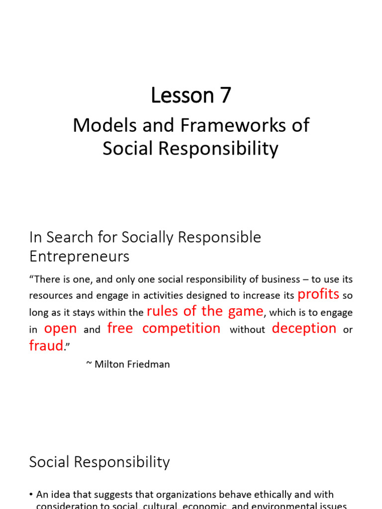 Lesson 7 Models and Frameworks of Social Responsibility | PDF