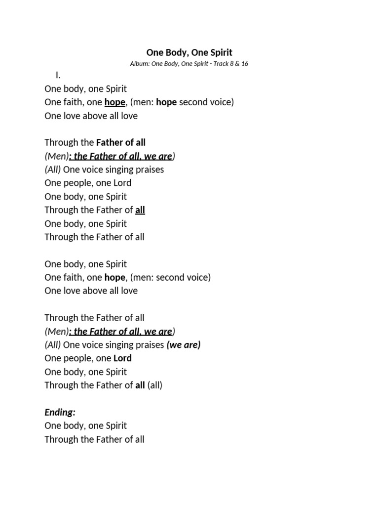 One Body One Spirit | PDF