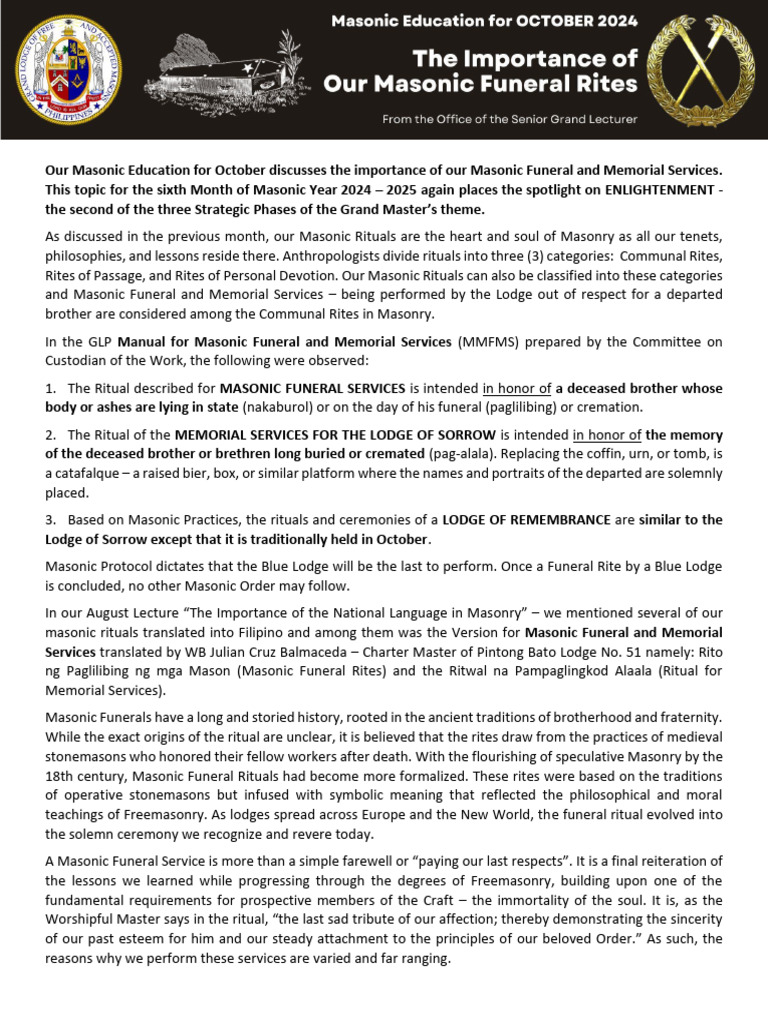 06 OCT The Importance of Our Masonic Funeral Rites | PDF