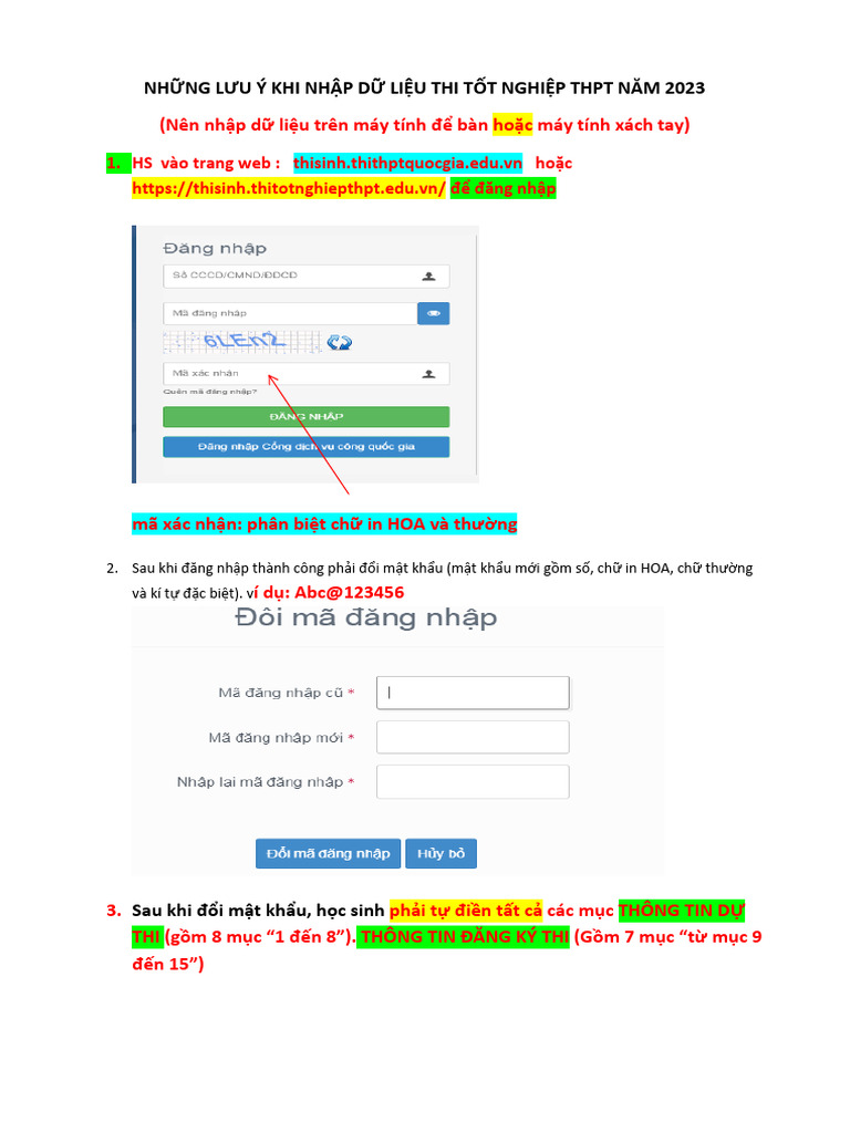 HD HS nhập dữ liệu thi TN THPT | PDF