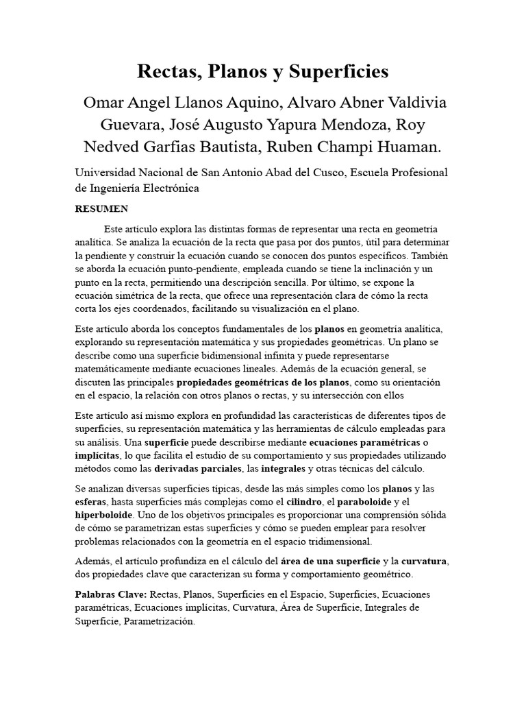 Rectas, Planos y Superficies | PDF
