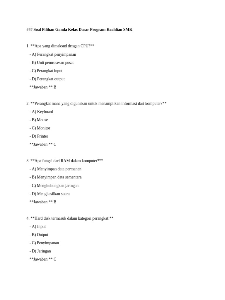 Soal Pilihan Ganda DAsar Program Keahlian SMK | PDF
