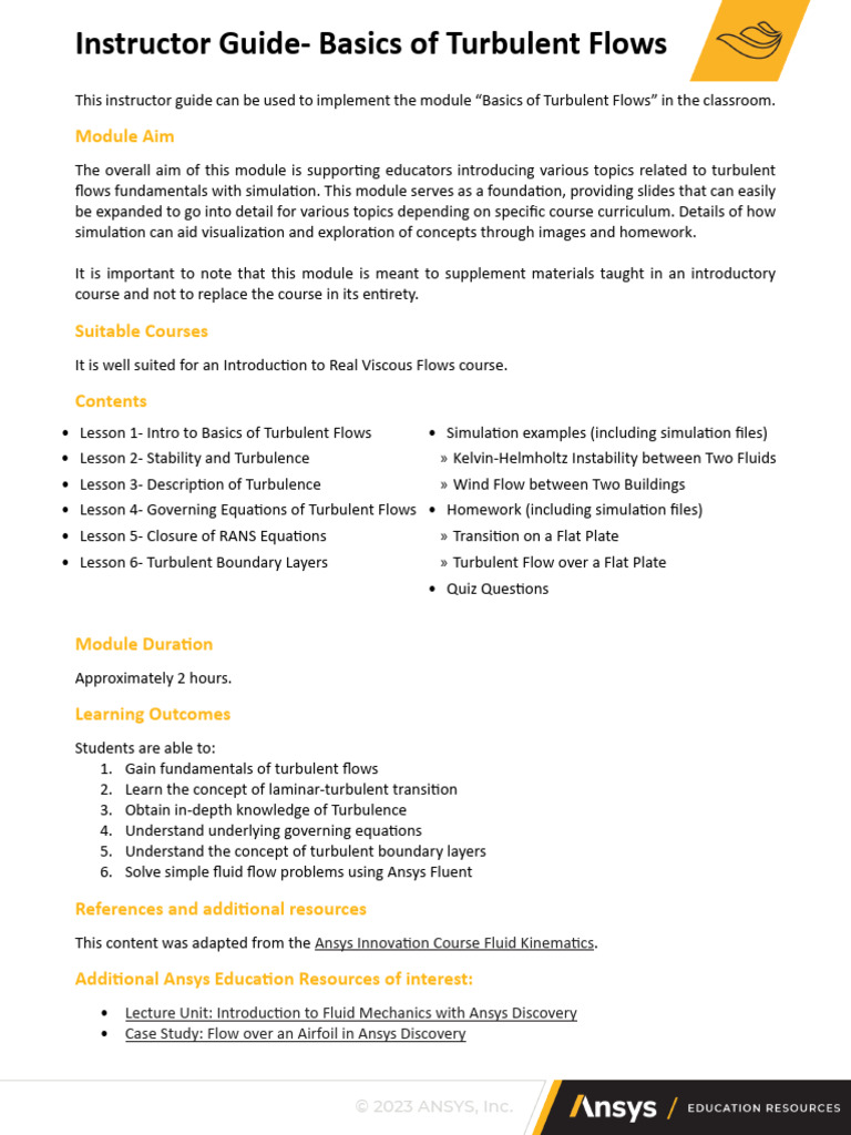 0 - Instructor Manual Basics of Turbulent Flows | PDF