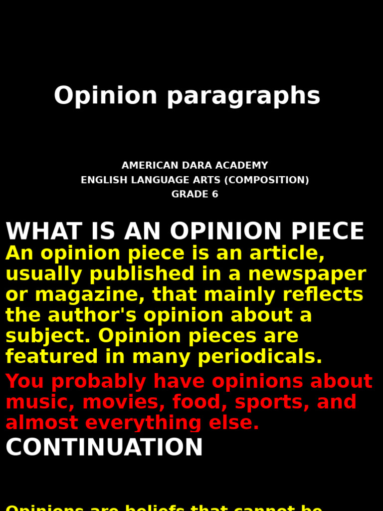 Writing Opinion Paragraphs in Grade 6 | PDF