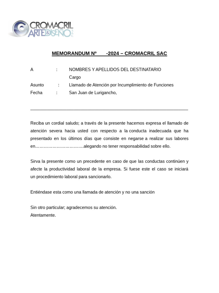 Memorandum Por Incumplimiento de Funciones | PDF