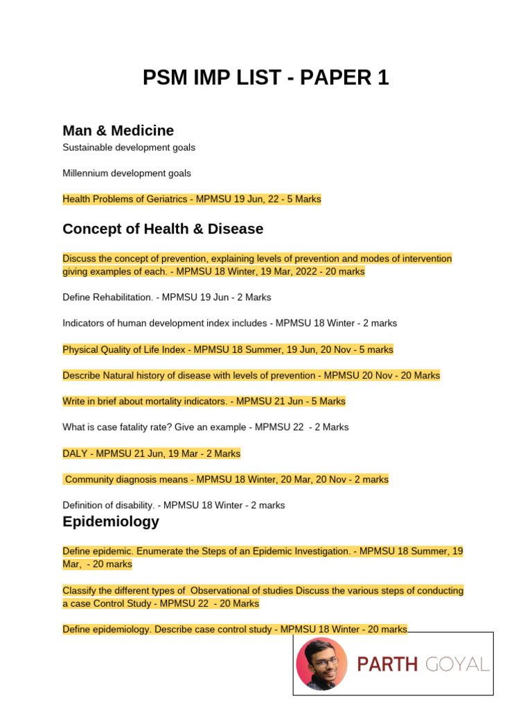 PSM Imp List - Paper 1 | PDF