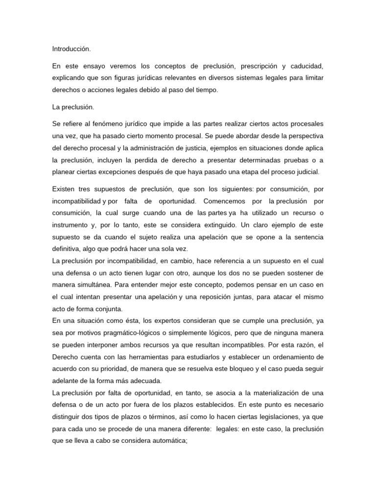 Preclusion, Prescripcion, Caducidad | PDF