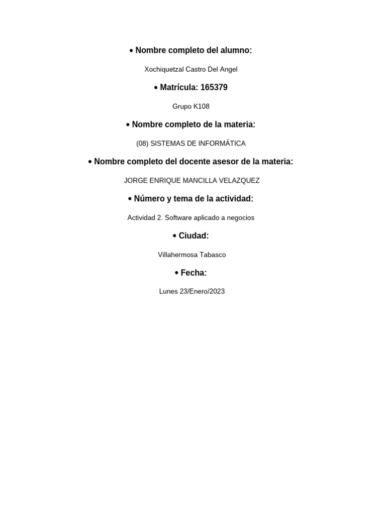 CUADRO COMPARATIVO Tarea Actividad 2. Software Aplicado A Negocios | PDF