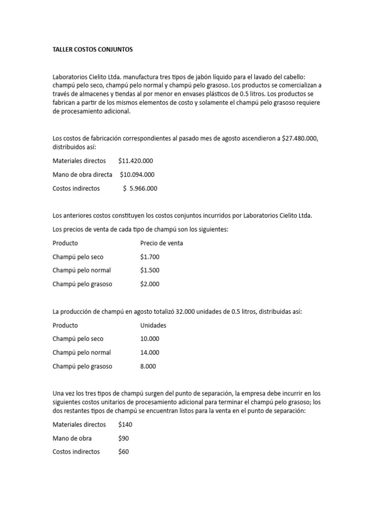 Taller Costos Conjuntos | PDF