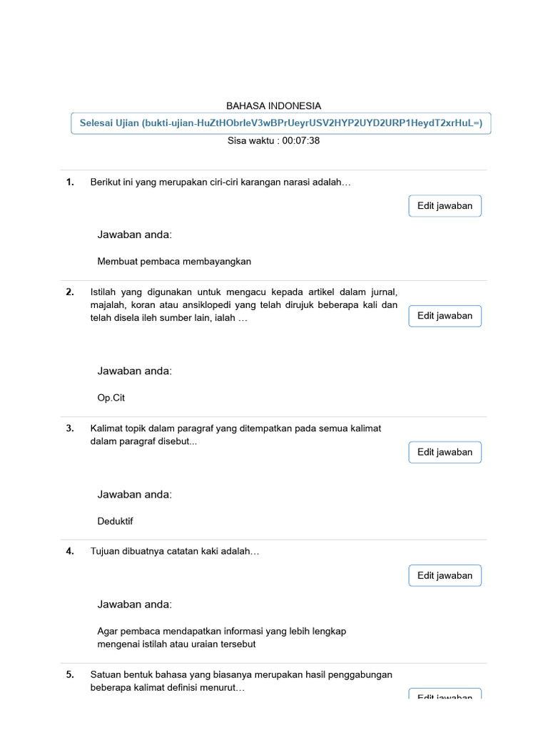 Jawaban Anda:: Selesai Ujian (Bukti-Ujian-Huzthobriev3Wbprueyrusv2Hyp2Uyd2Urp1Heydt2Xrhul ) | PDF