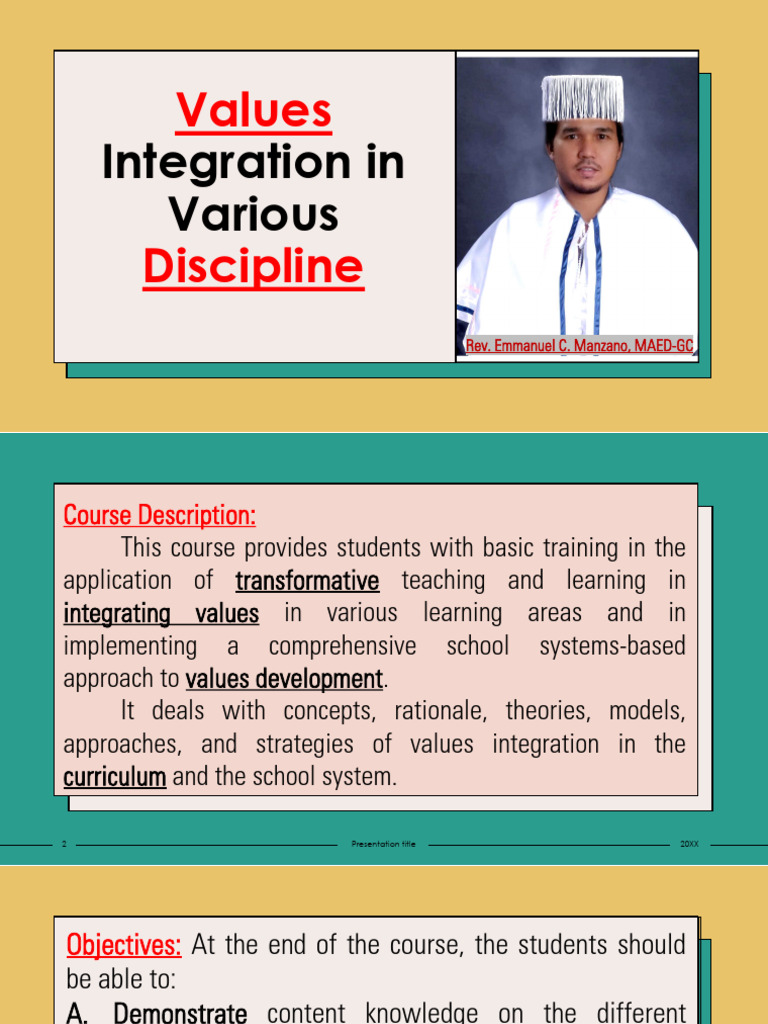 Values Integration in Various Discipline | PDF | Disciplines | Curriculum