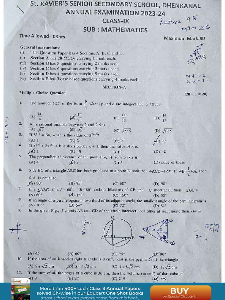 St. Xavier's Senior Secondary School Paper 56 Maths | PDF