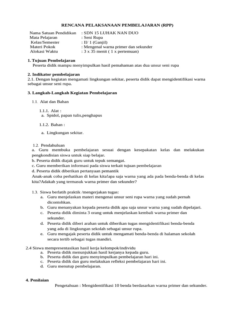 RPP Seni Rupa TP 2 Pertemuan 3 | PDF