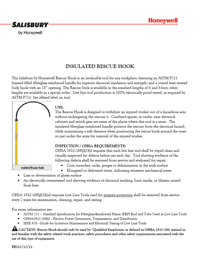 Insulated Rescue Hook: Honeywell Safety Products | PDF