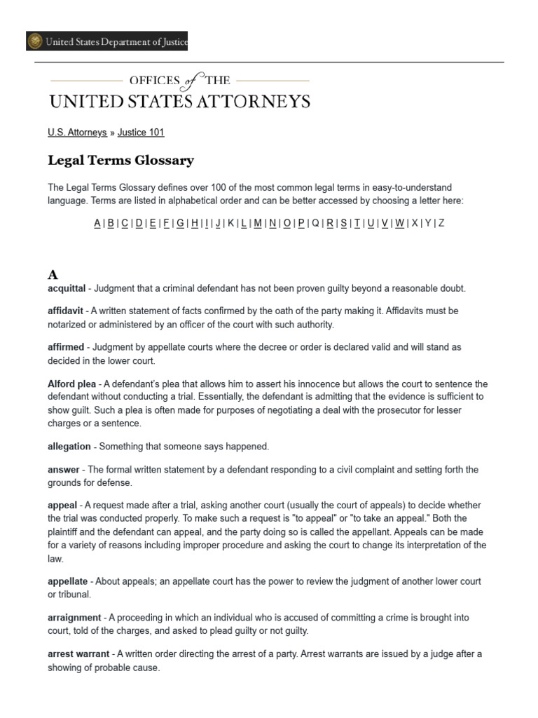 Legal Terms Glossary - USAO - Department of Justice | PDF