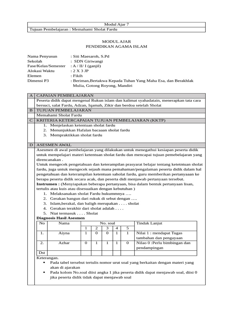 Modul Ajar 7 Kelas 2 Semester 1 | PDF