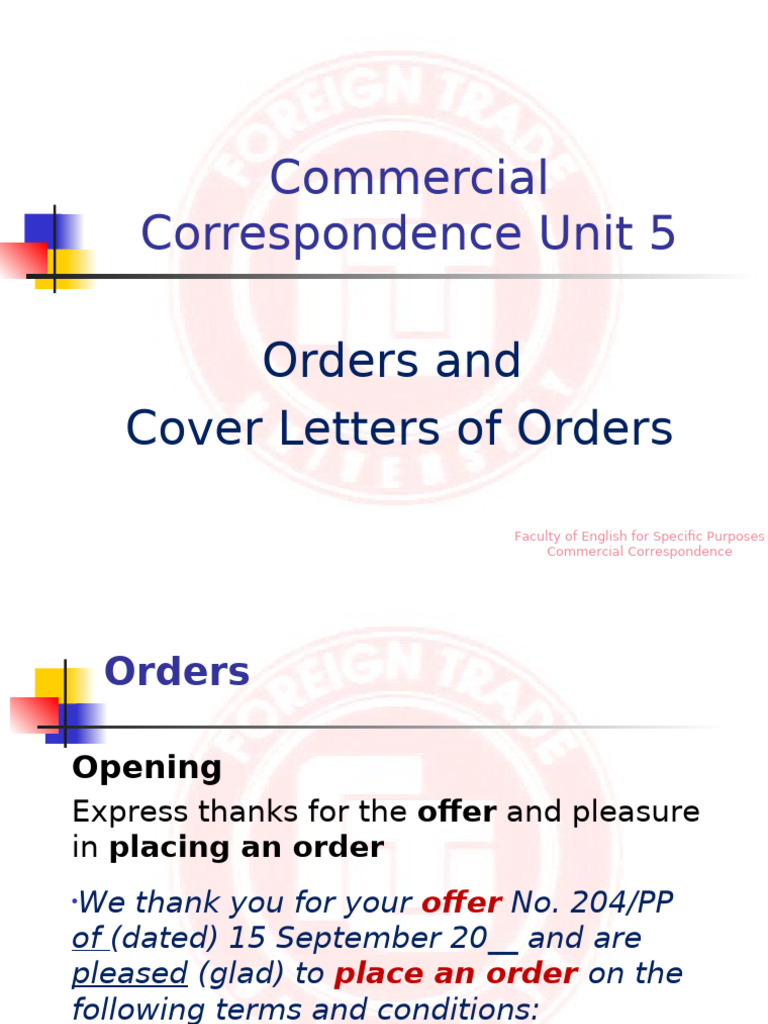 CC Unit 5, Orders and Cover Letters of Orders | PDF