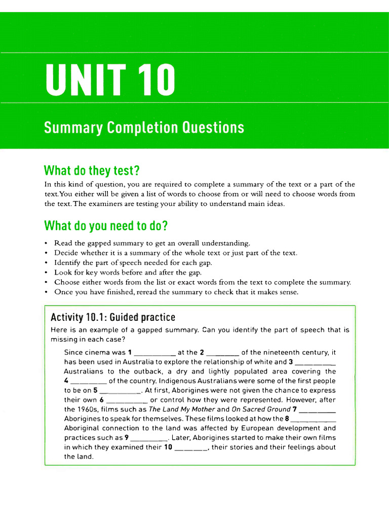 Unit 10 - Summary Completion | PDF