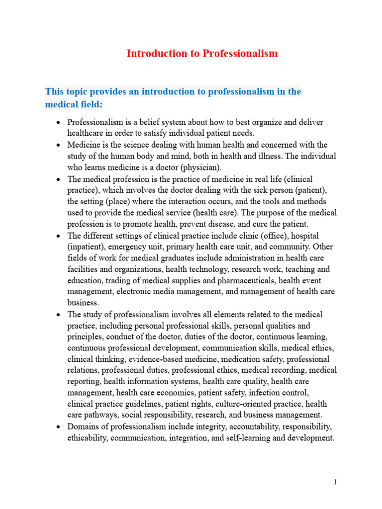 Brief Revision of Professionalism01 | PDF