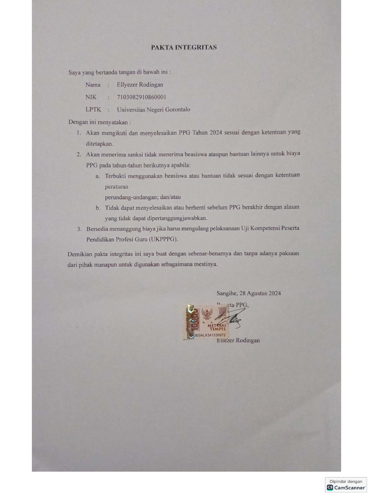 Pakta Integritas | PDF