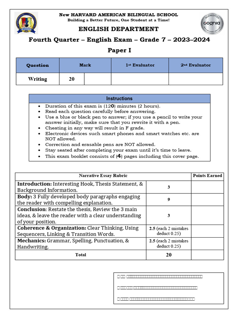 G7 Q4 English Exam P1 Revision Pack Final | PDF