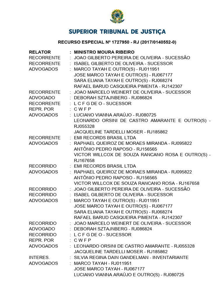 STJ - 201701405520 - Tipo - 91 - 144388045 - João Gilberto | PDF