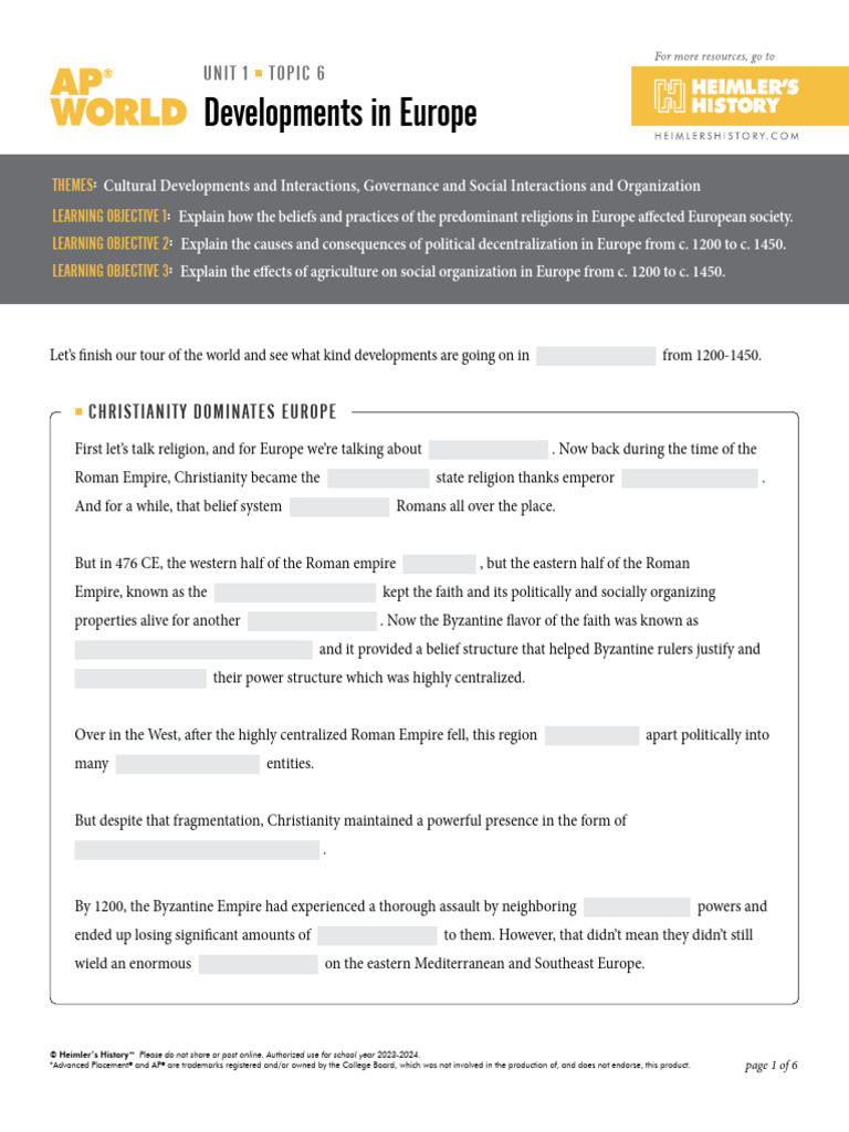 AP World Unit 1 Topic 6 Noteguide Answer Key | PDF