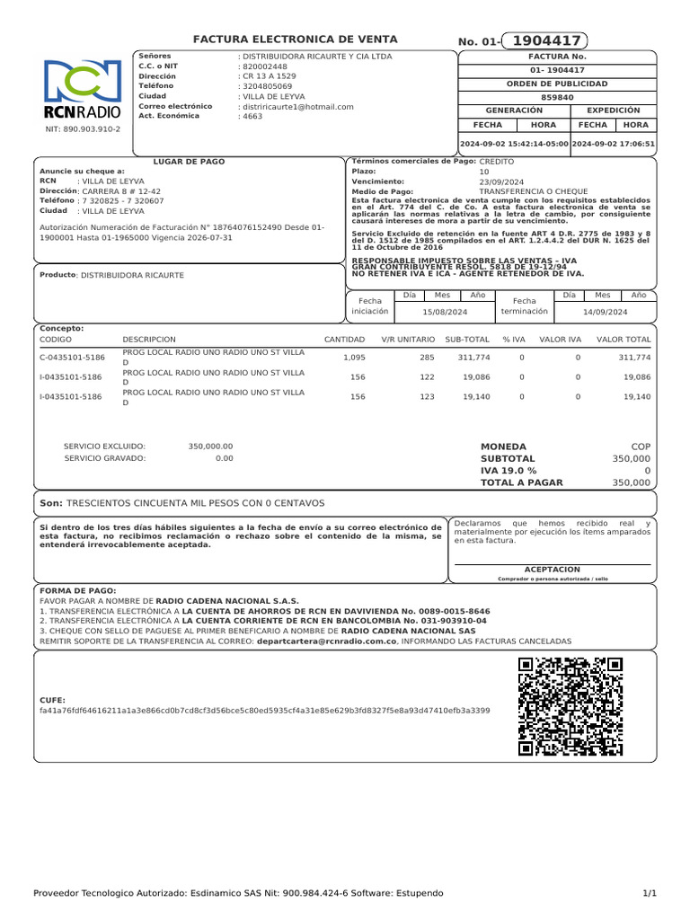 Factura Normal RCN | PDF