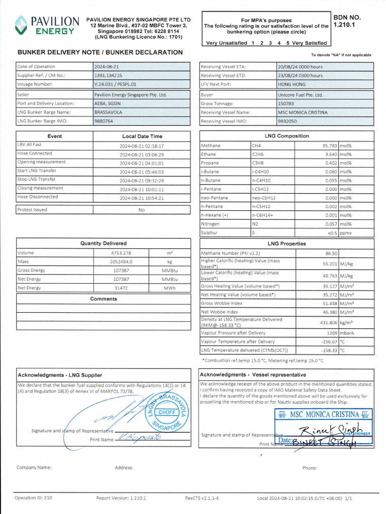 LNG Bunker BDN Singapore - 21.08.2024 | PDF