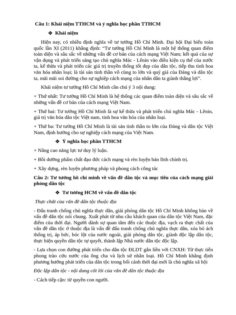 Nội dung ôn tập tthcm TX1 | PDF