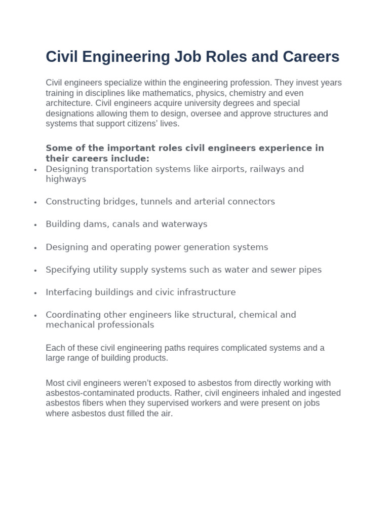 Civil Engineering Job Roles and Careers | PDF