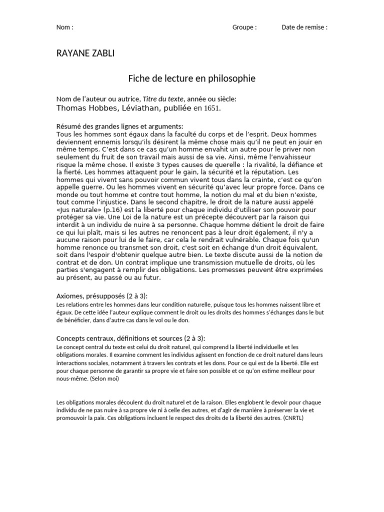 Fiche de Lecture Philo 102 | PDF