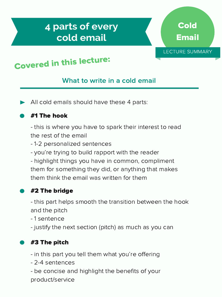CHEAT SHEET - 4 Parts of Every Cold Email | PDF