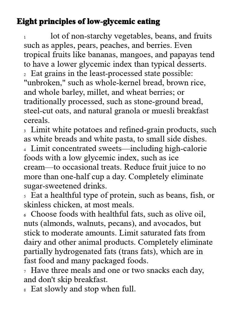 Eight Principles of Low-Glycemic Eating | PDF
