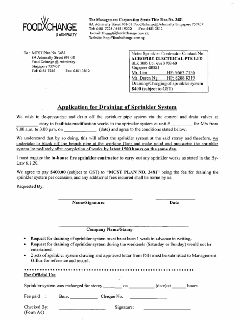 Application For Draing of Sprinkler System - Food Exchange | PDF