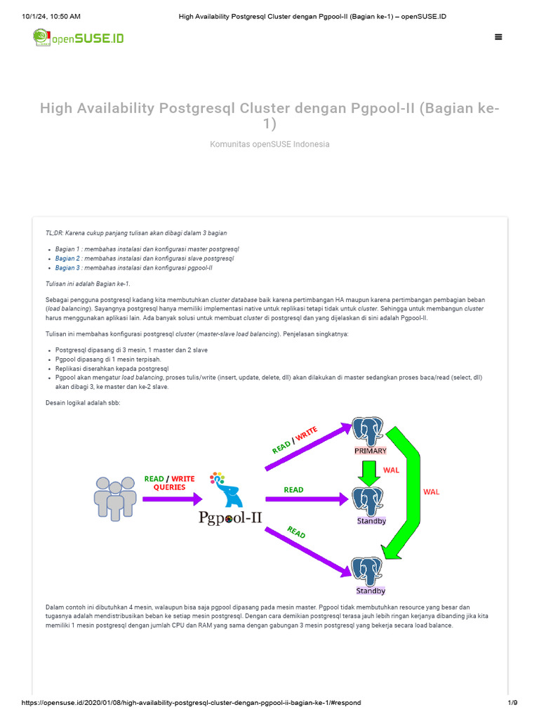 High Availability Postgresql Cluster Dengan Pgpool-II (Bagian Ke-1) - openSUSE - ID-1-4 | PDF