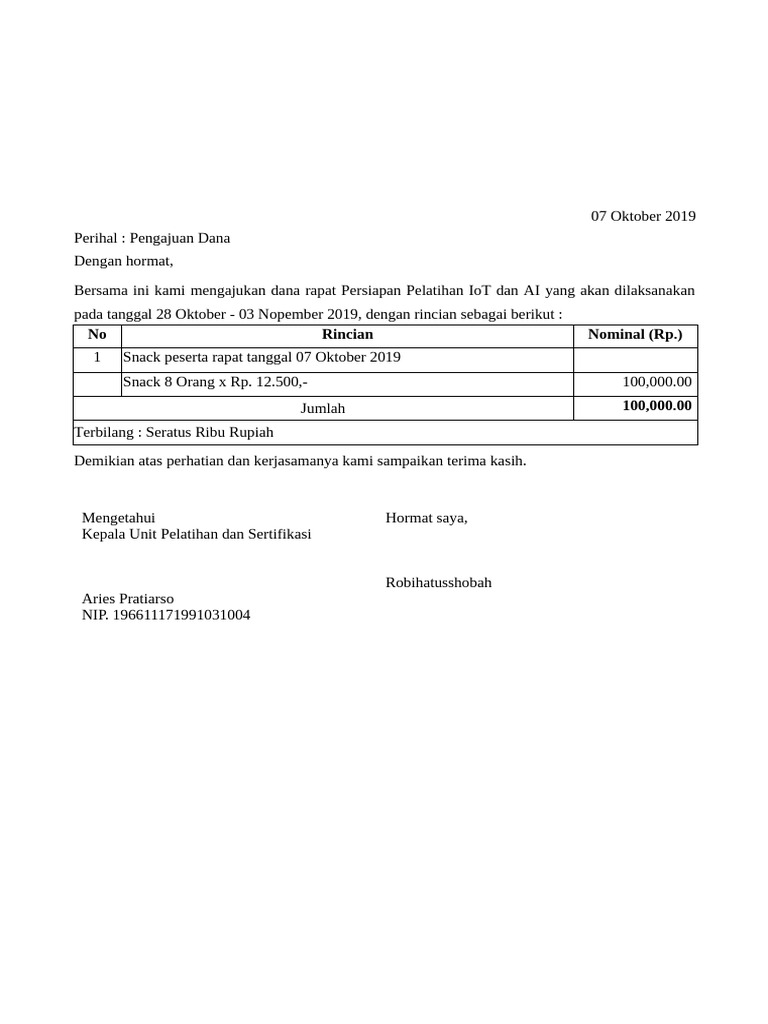 Form Pengajuan Dana | PDF