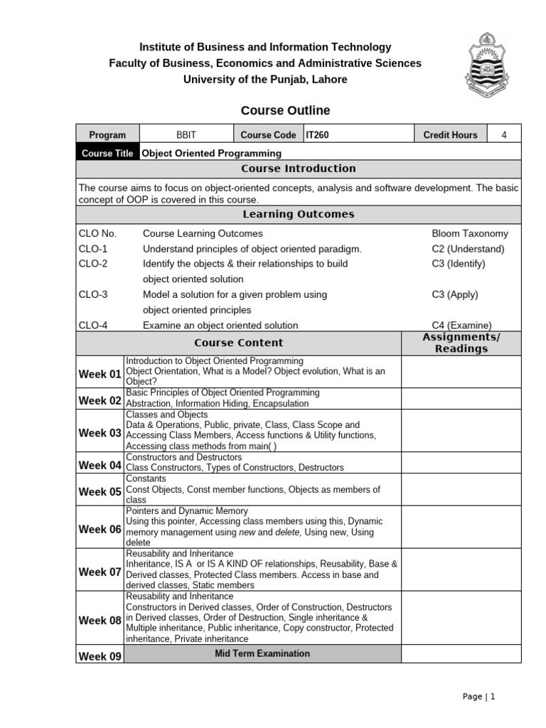 IT260 - Object Oriented Programming | PDF