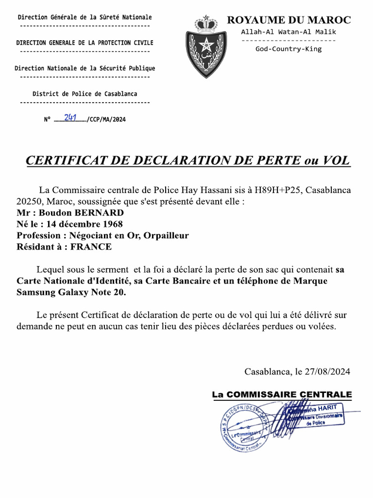 Declaration de Perte | PDF