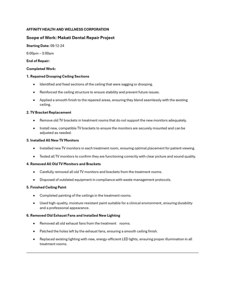 Scoop of Work - Affinity Makati Repair | PDF