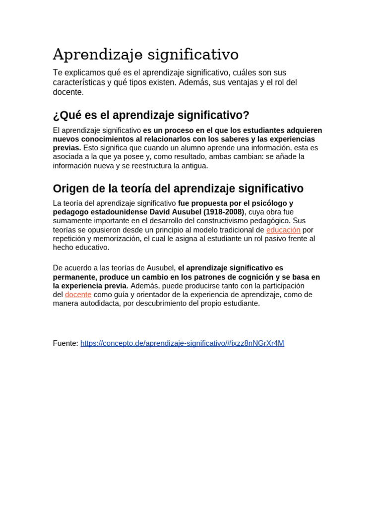 Aprendizaje Significativo | PDF