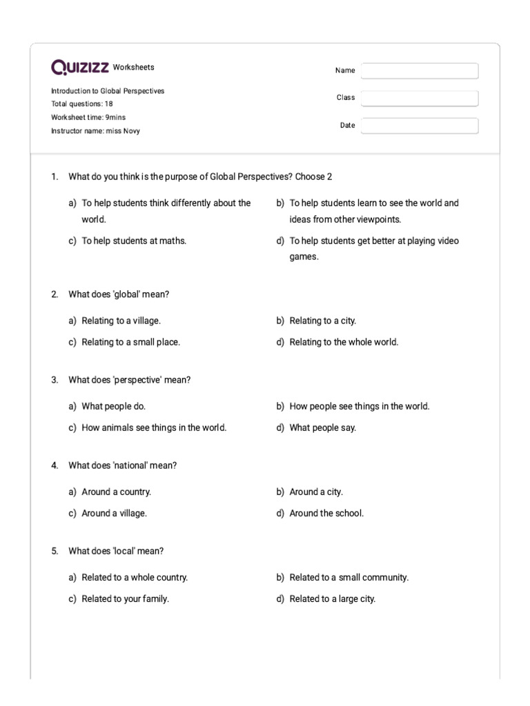 Introduction To Global Perspectives - Quizizz | PDF