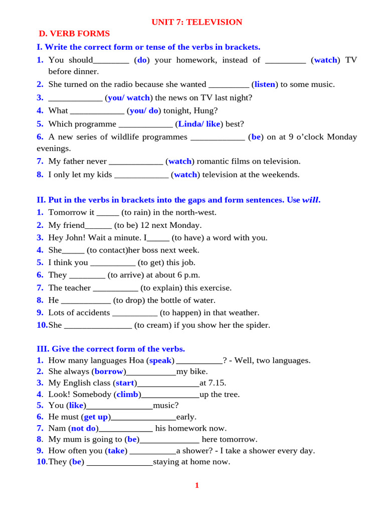 Verb Form E6 (Unit 7-12) | PDF